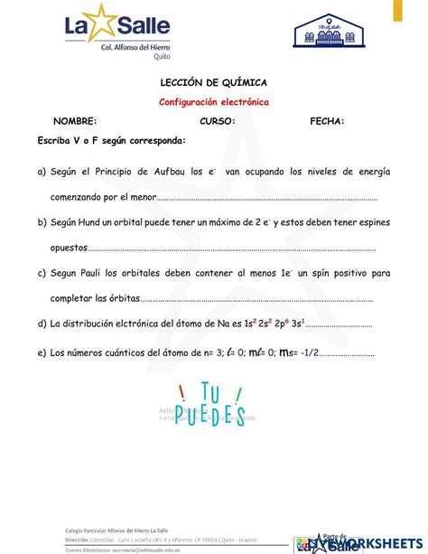 Configuración Electrónica Live Worksheets