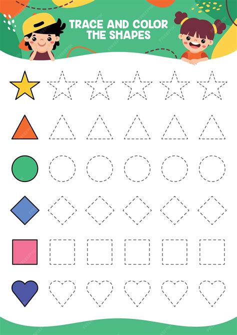 어린이를 위한 선 따라 그리기 연습 워크시트 프리미엄 벡터