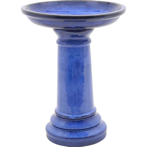 Bird Bath Mini Blue Polyresin And Ceramic Garden Ornaments