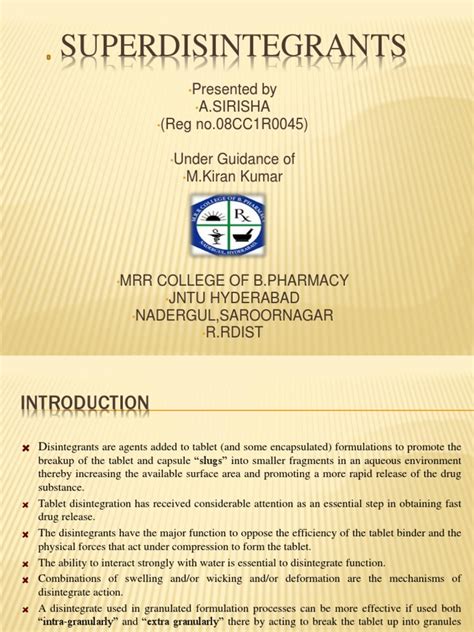 Super Disintegrants Tablet Pharmacy Pharmaceutical Formulation
