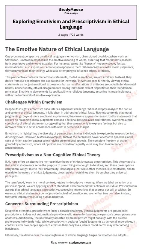 Exploring Emotivism And Prescriptivism In Ethical Language Free Essay
