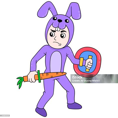 방패와 당근 검 벡터 일러스트 아트를 들고 슈퍼 히어로 토끼 낙서 아이콘 이미지 가와이이 검에 대한 스톡 벡터 아트 및 기타 이미지 Istock