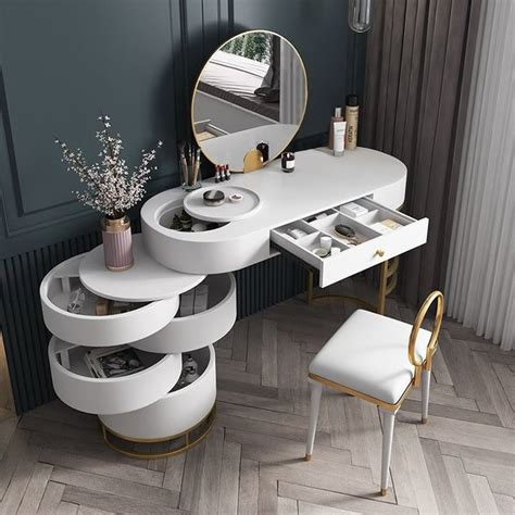 White Makeup Vanity Dressing Table With Swivel Cabient Mirror And Stool