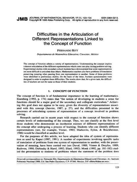 Difficulties In The Articulation Of Diff Pdf Function Mathematics
