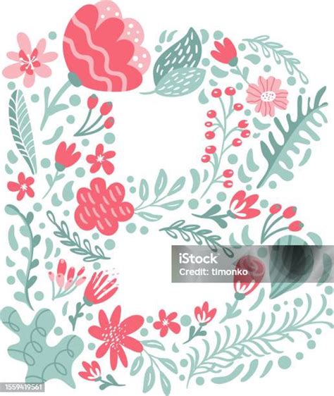 벡터 손으로 그린 글꼴 문자 B와 꽃과 나뭇가지가 봄을 꽃피운다 꽃 알파벳 타이포그래피 대문자 여름 편지 모노그램 또는 로고 디자인 웨딩 Abc 가공의 인물에 대한 스톡