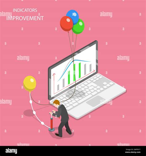 Isometric Flat Vector Concept Of Indicators Improvement Increasing