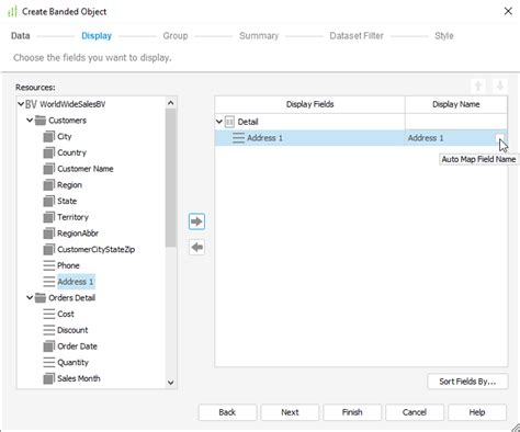 Create Banded Object Dialog Box