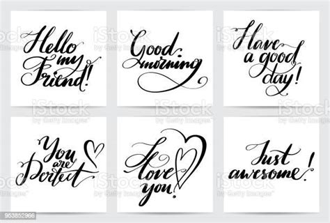레터링 일반적인 문구입니다 손으로 그린 창작 서 예 세트입니다 휴일 인사말 카드 인쇄 및 초대장에 대 한 벡터 서 카드 컬렉션 검은색에 대한 스톡 벡터 아트 및 기타 이미지
