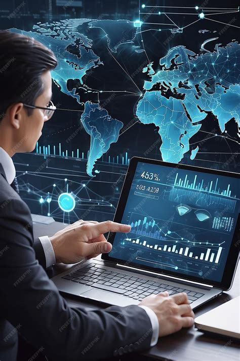 Premium Photo Businessman Using Tablet Data Analysis Interface Global Network