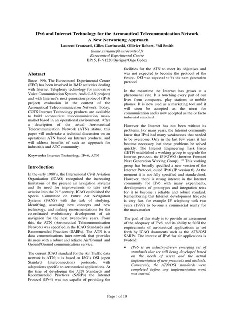 Ipv6 And Internet Technology For The Aeronautical Telecommunication
