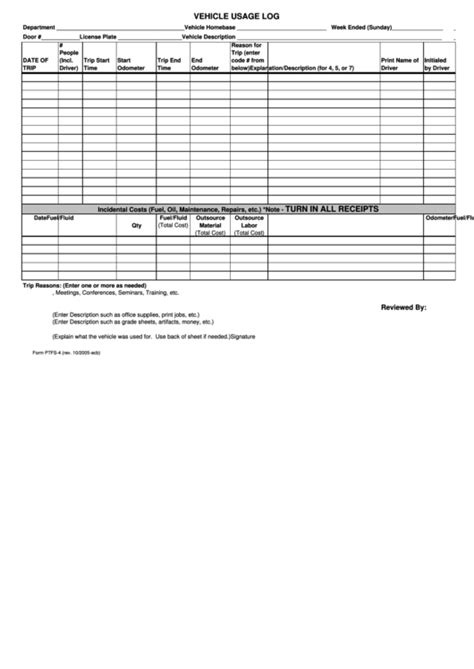 Vehicle Usage Log Printable Pdf Download