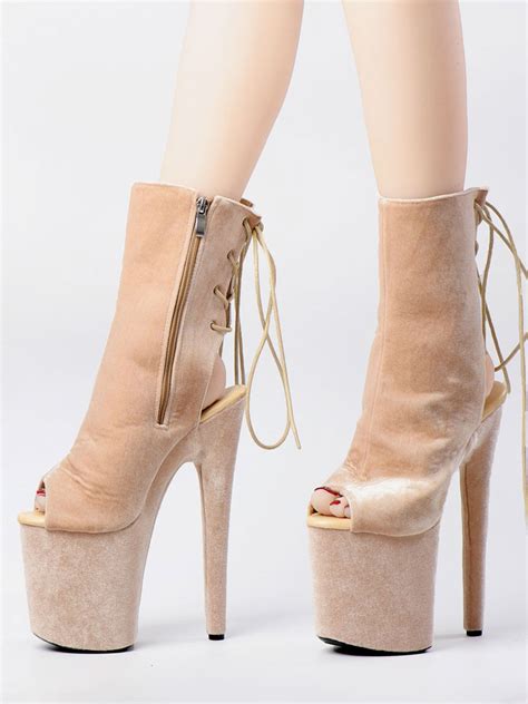 Sexy High Heel Boots Peep Toe Lace Up Stiletto Heel Rave Club Nude