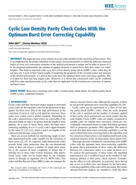 Pdf Cyclic Low Density Parity Check Codes With The Optimum Burst