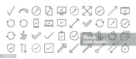 다양 한 화살표 얇은 선 아이콘이 설정되어 있습니다 그래픽 및 웹 디자인 앱 광고 다양한 카드에 대한 개요 표지판 교통에 대한 스톡 벡터 아트 및 기타 이미지 Istock