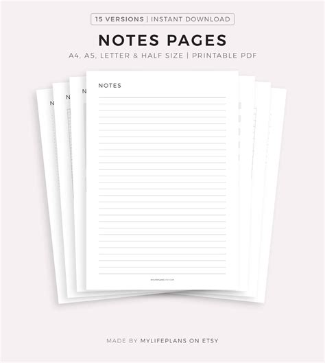 Notes Pages Printable Writing Paper Blank Notes Study Note Template Lecture Notes A4 A5