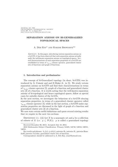 Pdf Separation Axioms On Bi Generalized Topological Spaces
