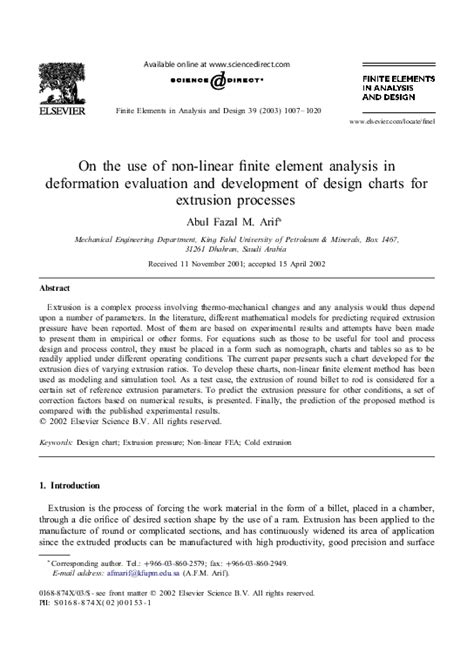 Pdf On The Use Of Non Linear Finite Element Analysis In Deformation