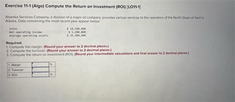 Solved Exercise 11 1 Algo Compute The Return On Investment