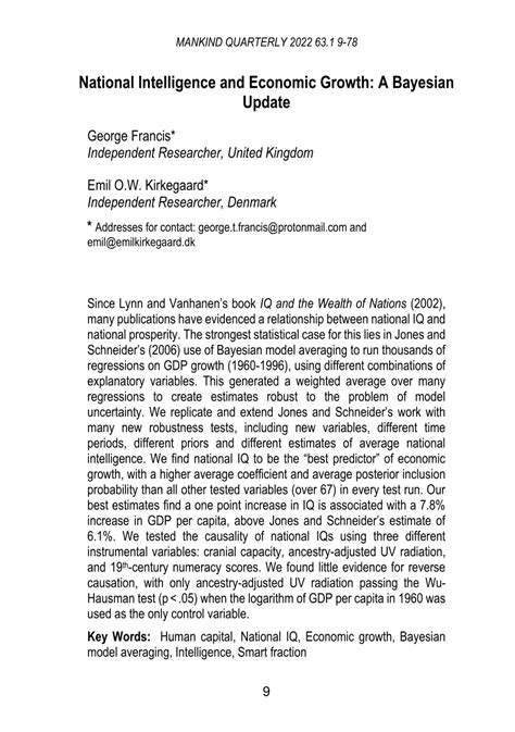 Pdf National Intelligence And Economic Growth A Bayesian Update