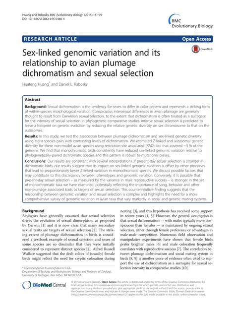 Pdf Sex Linked Genomic Variation And Its Relationship To Avian Plumage Dichromatism And Sexual