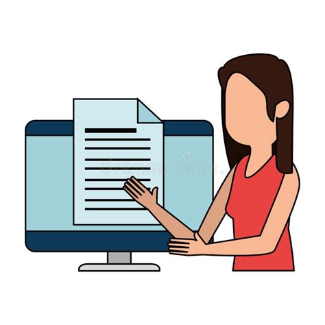 woman teaching in computer character stock illustration illustration