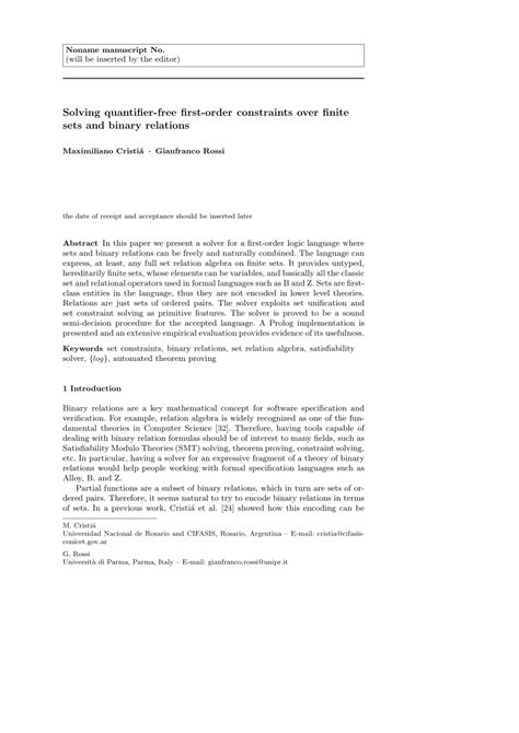 Pdf Solving Quantifier Free First Order Constraints Over Finite Sets And Binary Relations