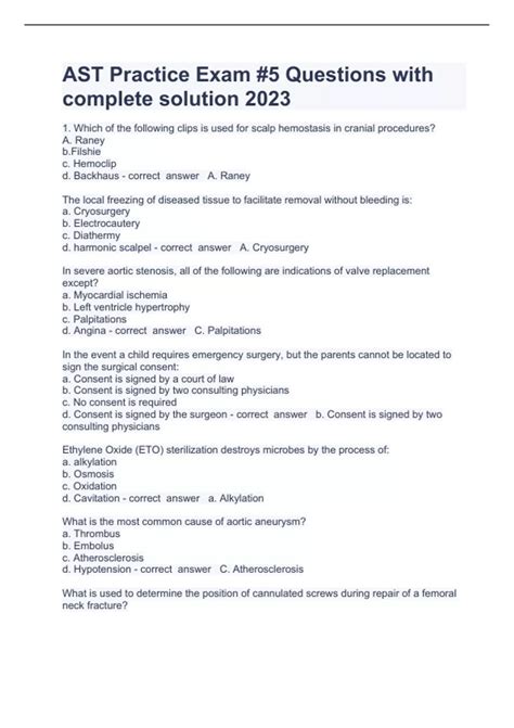 Ast Practice Exam 5 Questions With Complete Solution 2023 Ast Practice Stuvia Us