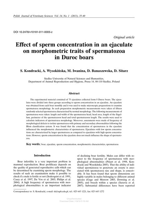 Pdf Effect Of Sperm Concentration In An Ejaculate On Morphometric Traits Of Spermatozoa In