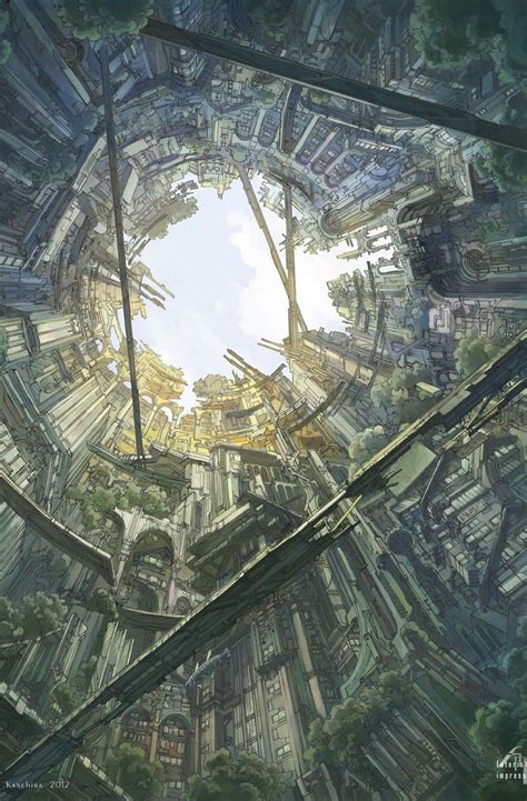 19 Dystopia Drawing By K Kanehira Fantasy City Fantasy Places
