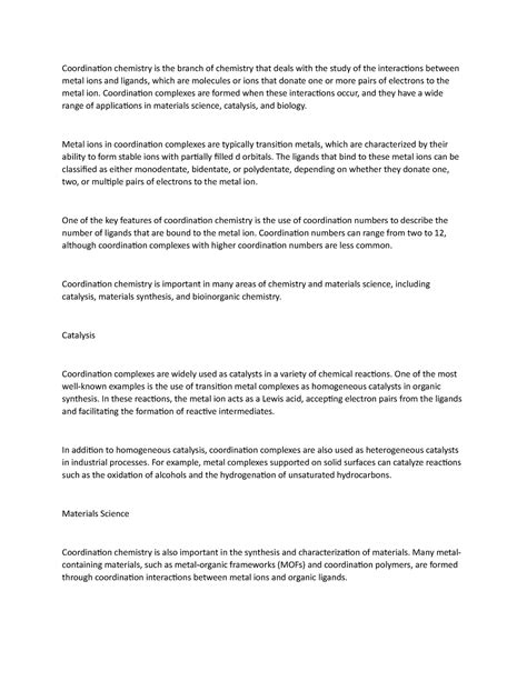Coordination Chemistry Is The Branch Of Chemistry That Deals With The