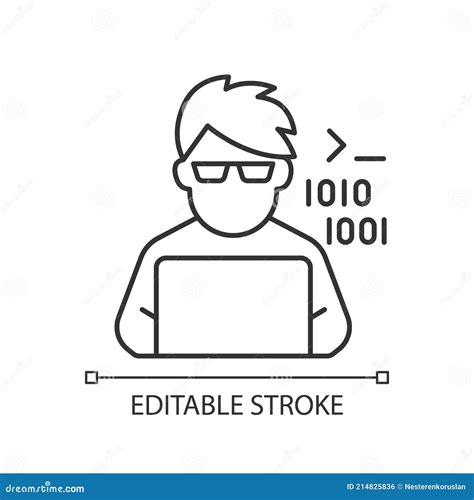 Programmer Computer Expert Linear Icon Stock Vector Illustration Of Hacker Coding 214825836