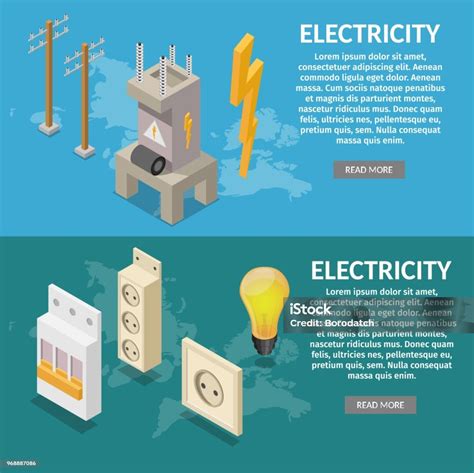 변압기 전구 가정 전기 Infographic 아이소메트릭 전기 생산 요소 등측투영법에 대한 스톡 벡터 아트 및 기타 이미지