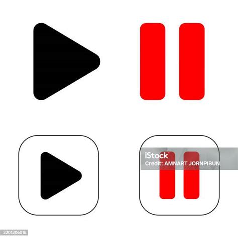 멀티미디어 응용 프로그램을위한 검은 색과 빨간색 재생 및 일시 중지 버튼의 벡터 세트 0명에 대한 스톡 벡터 아트 및 기타 이미지 0명 개발 그래픽 사용자 인터페이스