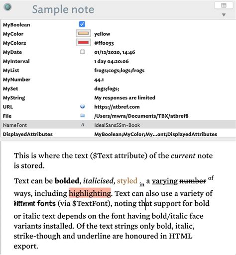Displayed Attributes Table