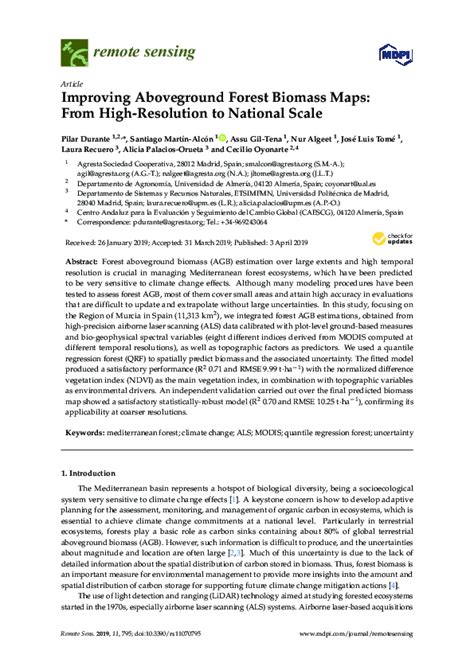 Pdf Improving Aboveground Forest Biomass Maps From High Resolution To National Scale