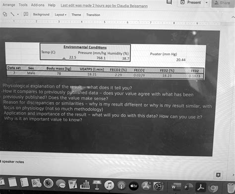 Solved Please Calculate Vo2 Vco2 Rer And Energy Expenditure At Rest Present Share Arrange