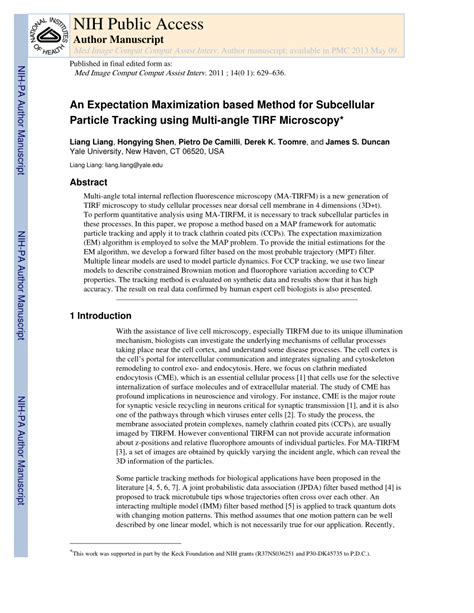 Pdf An Expectation Maximization Based Method For Subcellular Particle Tracking Using Multi