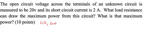 Solved The Open Circuit Voltage Across The Terminals Of An Chegg