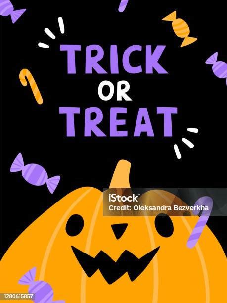 할로윈 손으로 그린 파티 초대장 또는 인사말 카드 포스터 전통적인 기호 호박 사탕 전단지 손으로 쓴 트릭 또는 치료 벡터 그림 10월에 대한 스톡 벡터 아트 및 기타 이미지
