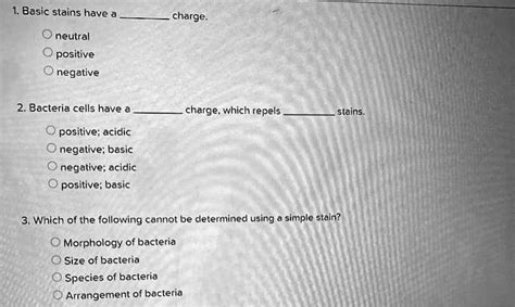 Solved Basic Stains Have A Charge Neutral Positive Negative 2 Bacterial Cells Have A Charge