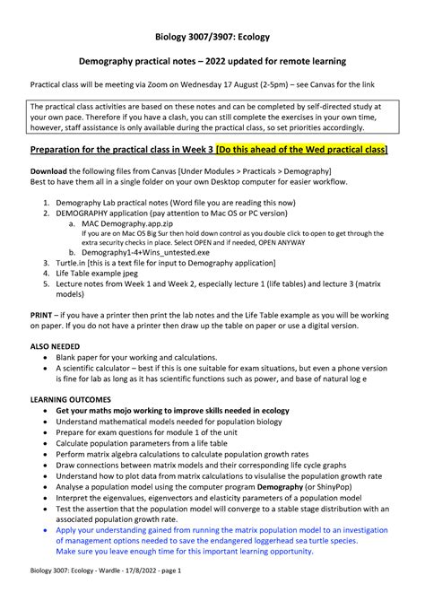 Demography Lab Practical Notes 2022 Biology 30073907 Ecology