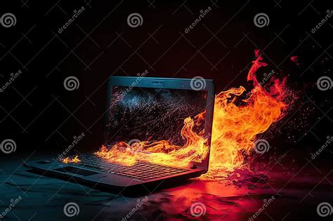 Damage Laptop Computer Flaming Burning Fire Laptop Stock Illustration
