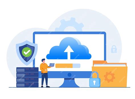 데이터 서버 웹 개념 스토리지 기술 데이터베이스 사람 장면의 템플릿 웹 사이트 폴더에 대한 플랫 디자인의 문자 활동이 있는 벡터 그림 프리미엄 벡터