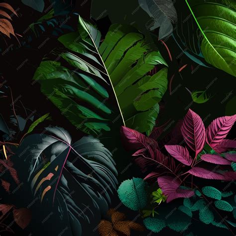 검은 배경에 사각형 프레임이 있는 열대 숲 프리미엄 벡터