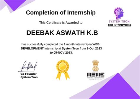 deebak aswath k b on linkedin webdevelopment intership coding systemtron