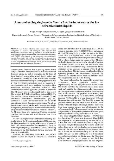 Pdf A Macrobending Singlemode Fiber Refractive Index Sensor For Low
