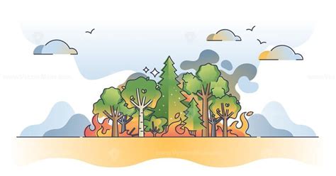 Wildfire Structure With Detailed Burning Parts Division Outline Diagram VectorMine