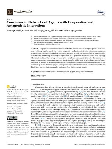 Consensus In Networks Of Agents With Cooperative And Antagonistic