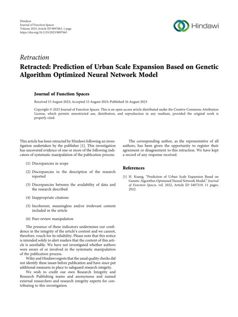 Pdf Retracted Prediction Of Urban Scale Expansion Based On Genetic Algorithm Optimized Neural