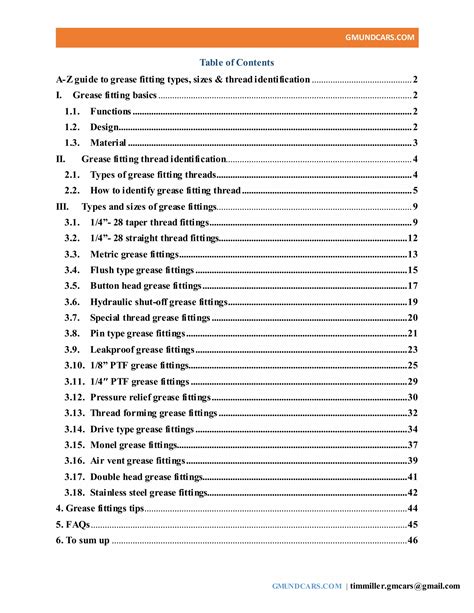 A Z Guide To Grease Fitting Types Sizes And Thread Identification Docx